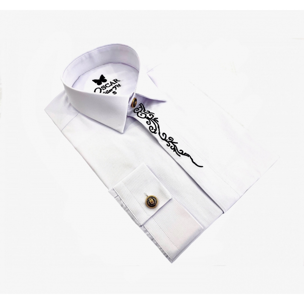 Chemise cérémonie blanc broderie noir 2034