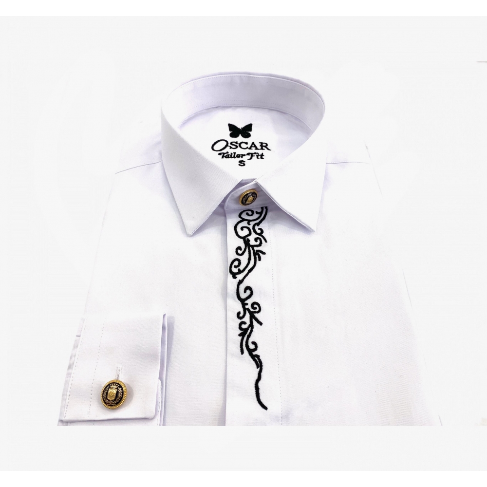Chemise cérémonie blanc broderie noir 2034